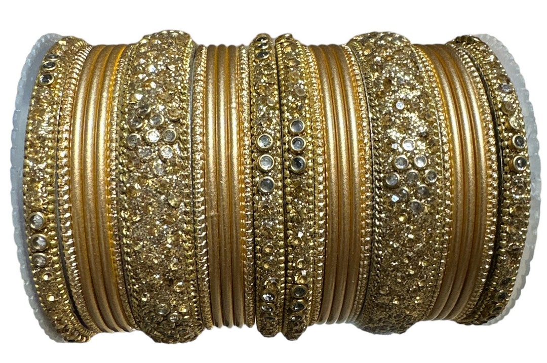 Indian Gold Color Metal Bangle Set Churiyan Bridal Chudiyan #1179A Size ...