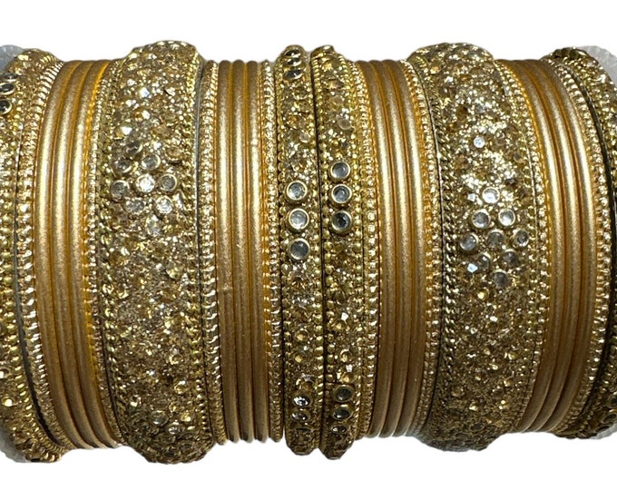 Indian Gold Color Metal Bangle Set Churiyan Bridal Chudiyan #1179A Size ...