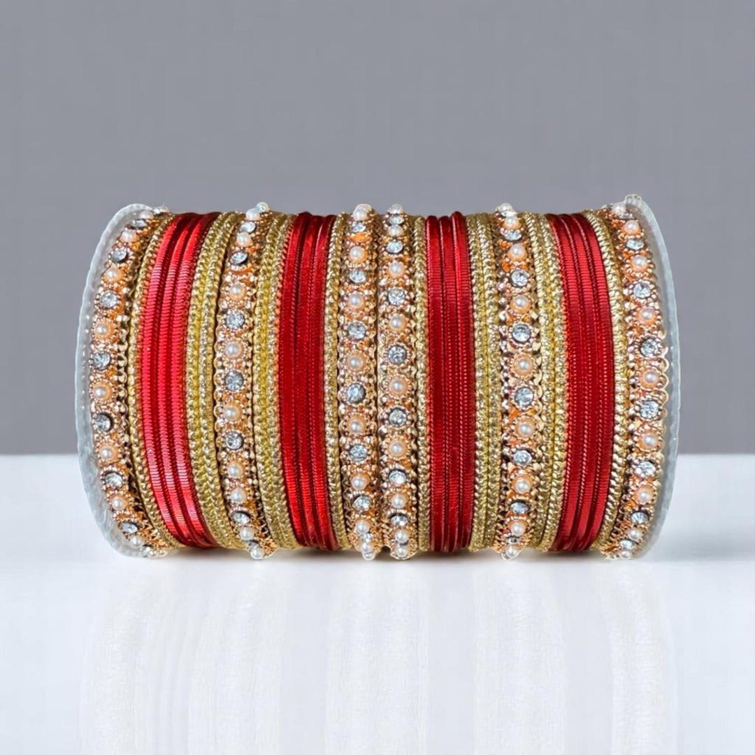 1250 - Indian Bangle Kangan Churiya Set With Rosegold Kada #1 - Etsy