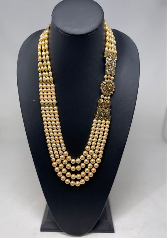 Men 4 Layer Gold Pearl Mala Set With Side Broaches for Groom - Etsy
