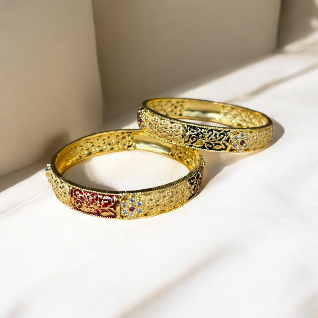 G8 - 1g Gold-plated Slim Traditional Pair of Bangles With Multicolor ...