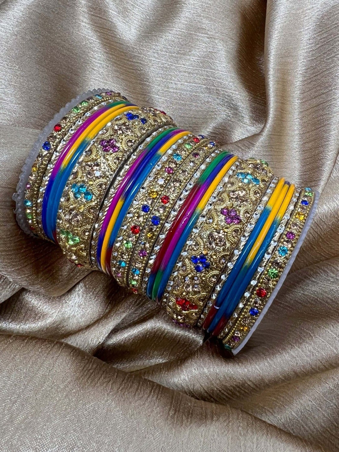 1148MC Indian Multi Color Metal Bangle Set Churiyan Bridal Chudiyan ...