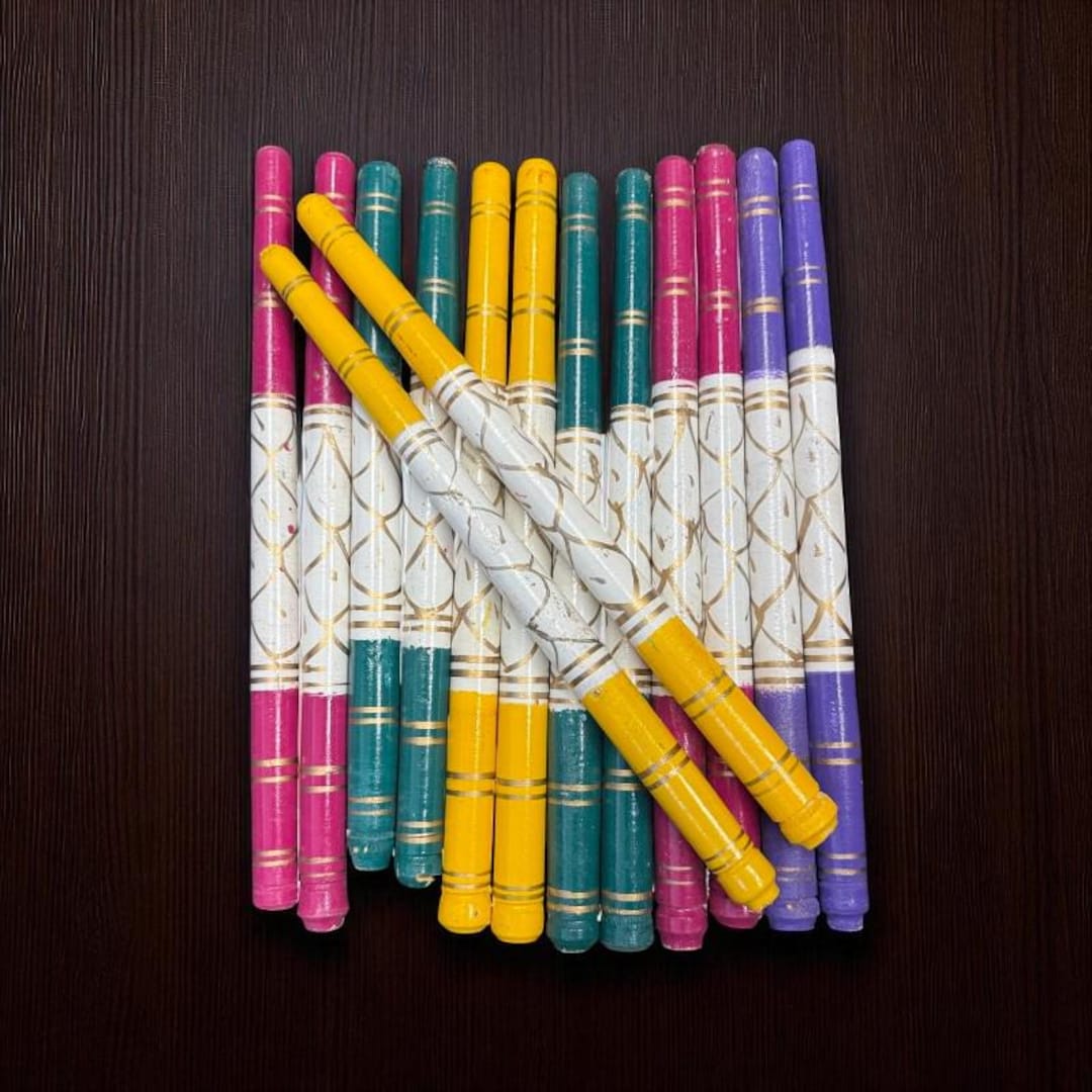 Hand-painted Sankheda Dandiya Sticks | Solid Wood Garba Raas Props - Etsy