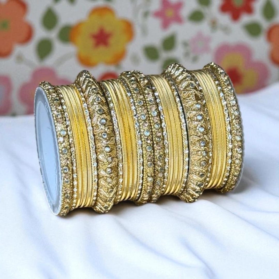 1129gld Gold Color Metal Bangle Set Indian Bridal Churiyan Chudiyan Indian Jewelry - Etsy