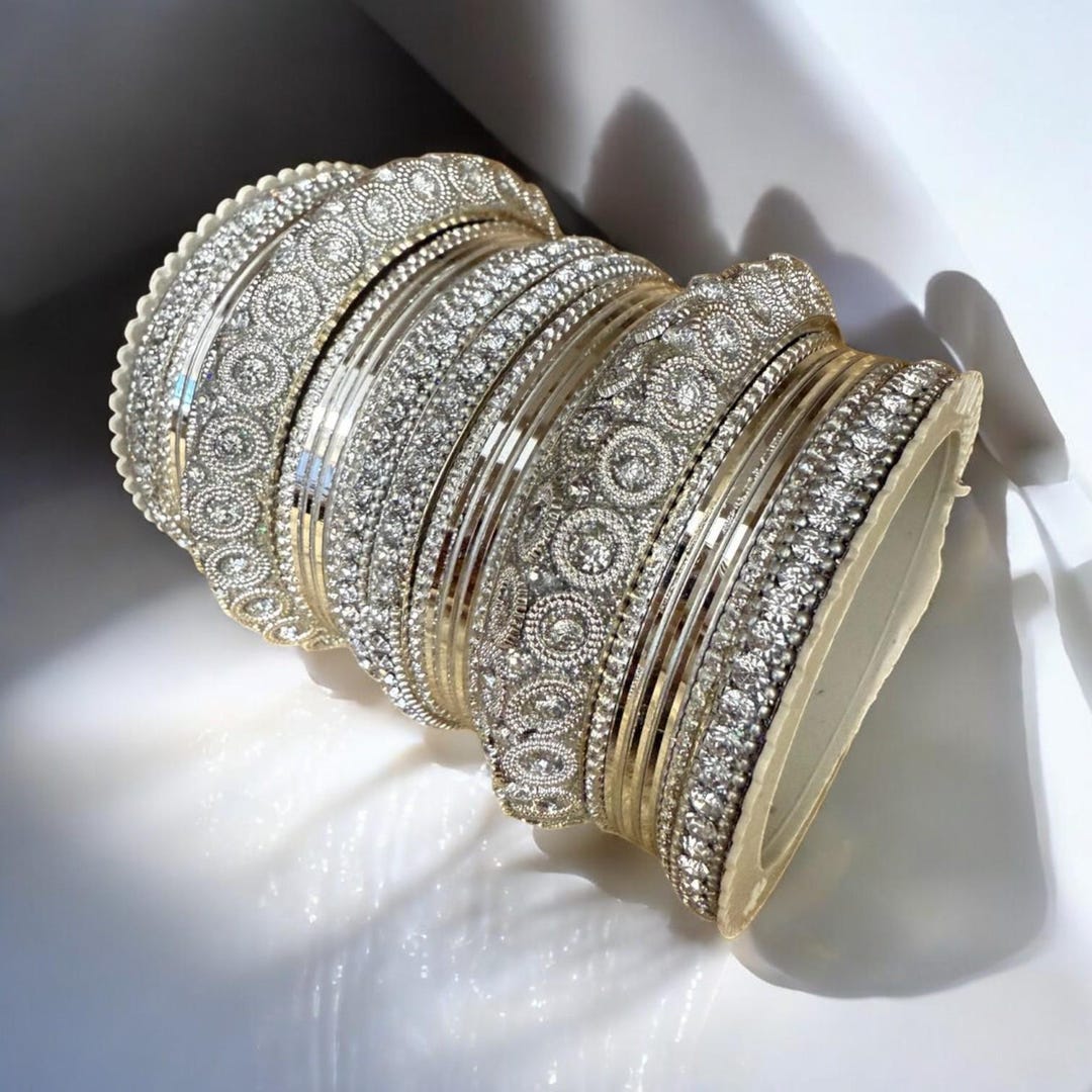 1181slv Indian Bridal Chuda Churiyan Metal Silver Kangan Bangles Set - Etsy