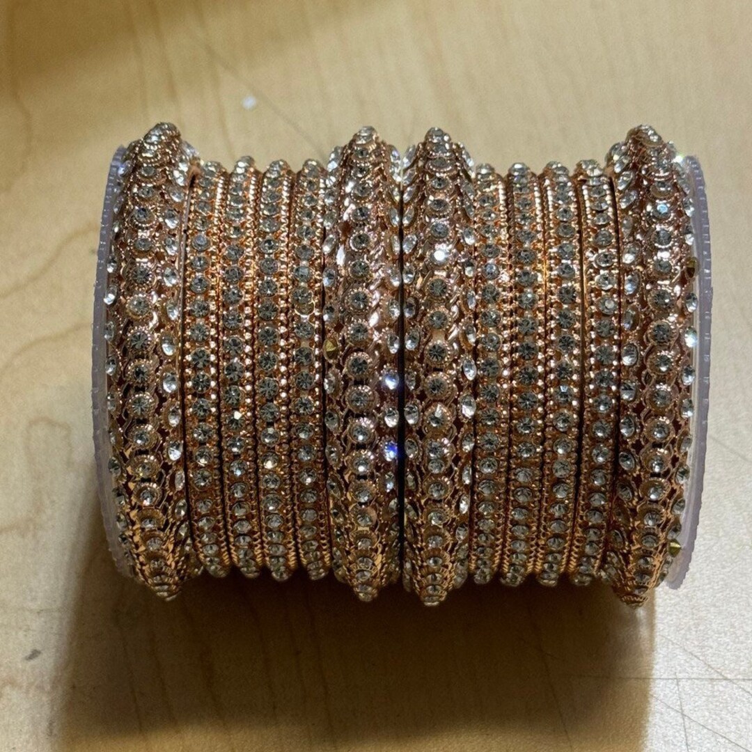 Rose Gold Finish Indian Bangle With Rhinestones RG2 - Etsy