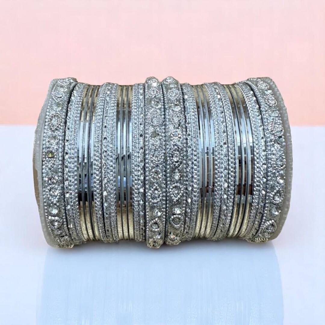1239slv - Finish Metal Bangle Set Indian Bridal Churiyan Chudiyan ...