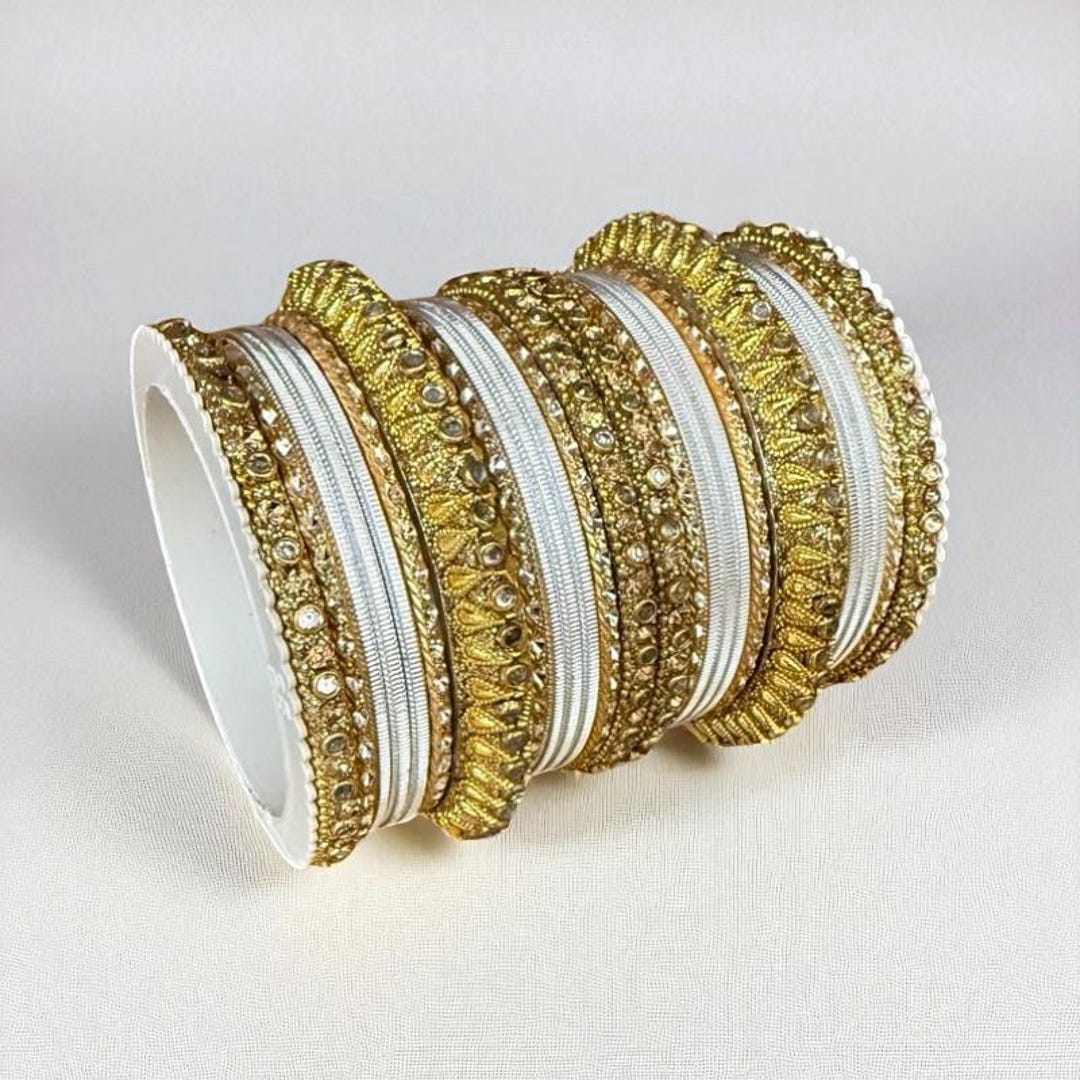 1129gld Gold Color Kada Metal Bangle Set Indian Bridal Churiyan ...