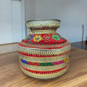 Handmade Red Matka Stainless Steel Matki Pot Kumbh Kalash Decorated ...