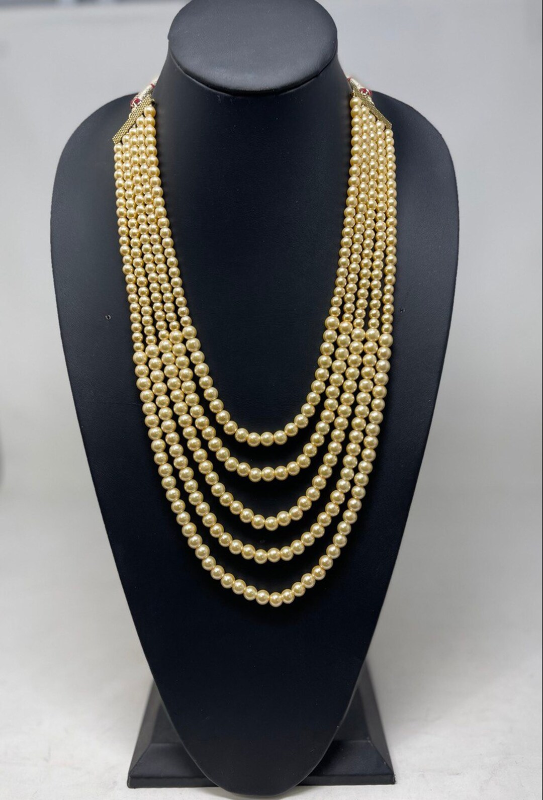 Men's 5 Layer Gold Pearl Mala Set for Groom Dulha Moti Mala Haar Set ...