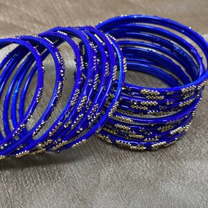 Indian 24 Pcs Royal Blue Metal Bangles Churiyan Set Available in ...