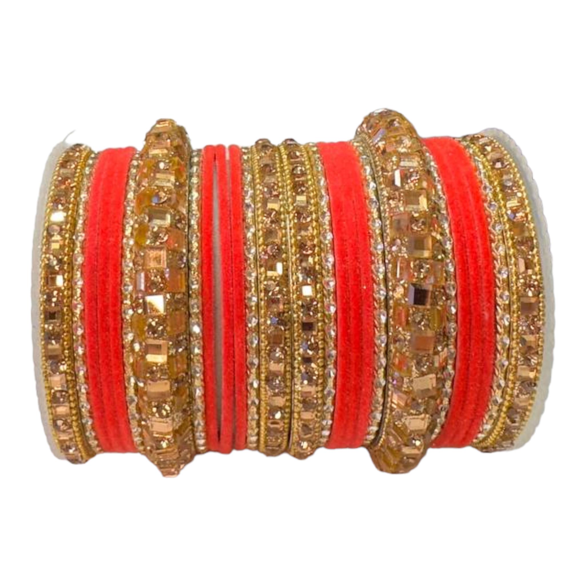 Indian Velvet Metal Bangle Set With Rhinestones Gold Finish Kada Bridal ...
