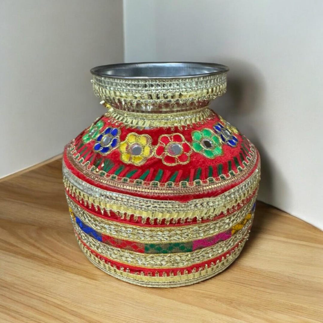 Handmade Red Matka Stainless Steel Matki Pot Kumbh Kalash Decorated ...