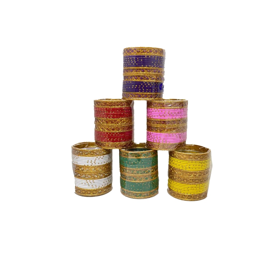 Indian Kids Metal Bangles Multiple Color With Gold Churiya Chudiya ...