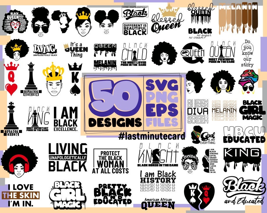 50x Afro Svg Bundle Black King Svg Black Queen Melanin Svg - Etsy