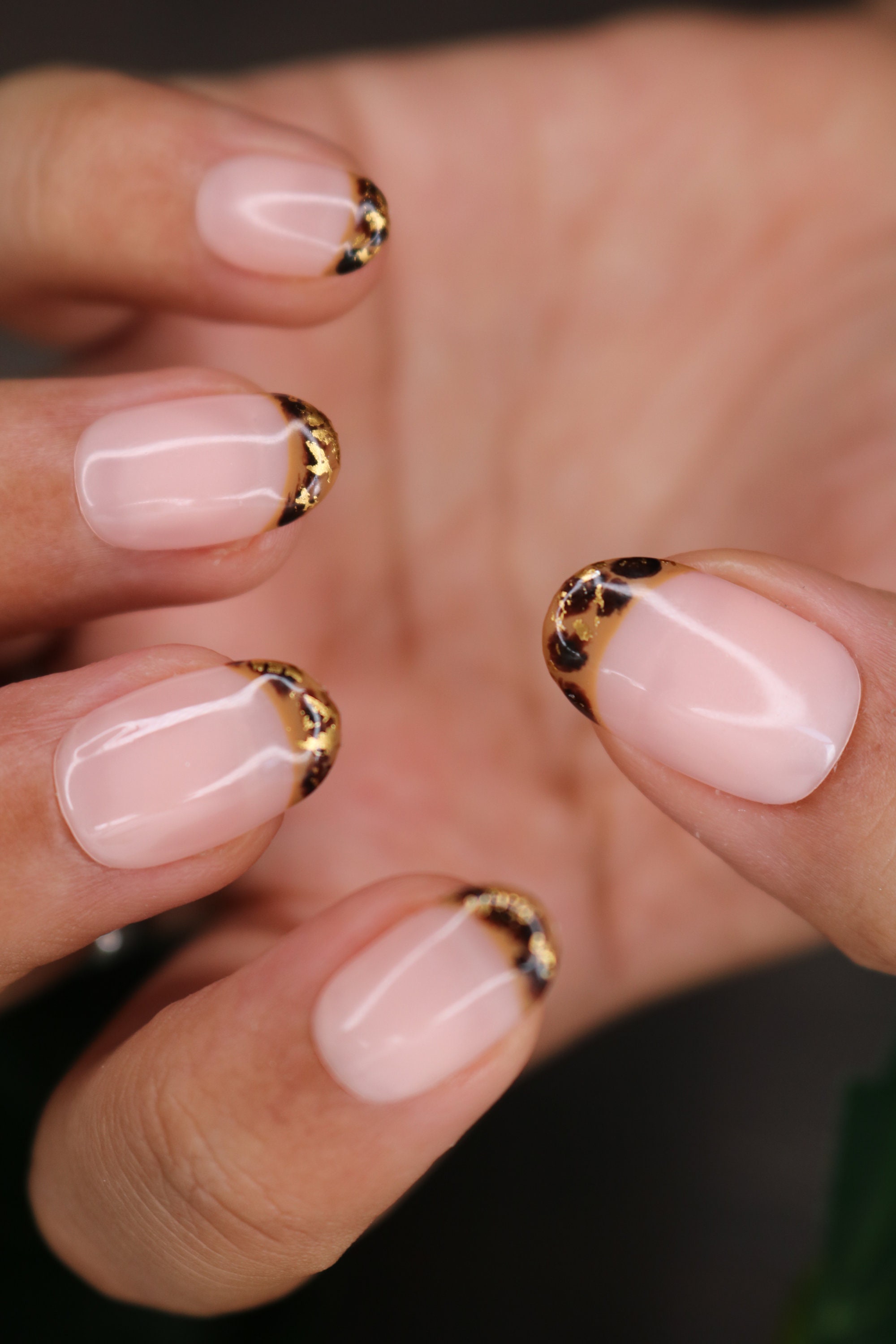 French Tortoise Shell Inspired Gold Flakes Press on Nails With - Etsy