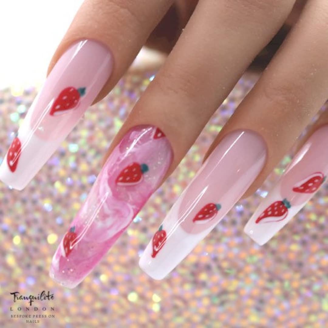 Strawberry Cream French Press on Nails | Nails | False Nails | Fake ...