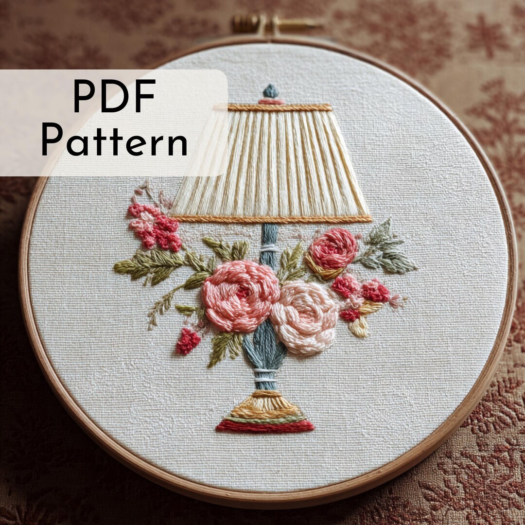 Vintage Table Lamp Embroidery Pattern: Elegant Floral Decor, Nostalgic ...