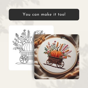 Autumn Pumpkin Cart Embroidery Pattern: Harvest Hand Embroidery, Fall ...