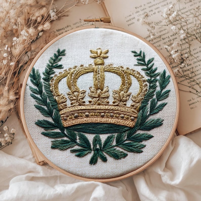 Golden Crown Embroidery Pattern: Royal Luxury, King Queen Decor, Regal ...