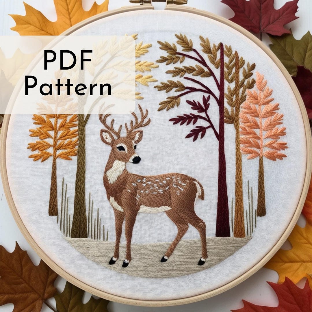 Deer in Forest Embroidery Pattern – Unique Woodland Nature Hand ...
