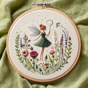 Dancing Fairy Embroidery Pattern: Whimsical Hand Embroidery, Floral ...