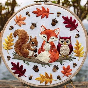 Autumn Friends Embroidery Pattern: Owl, Fox & Squirrel, Whimsical Fall ...