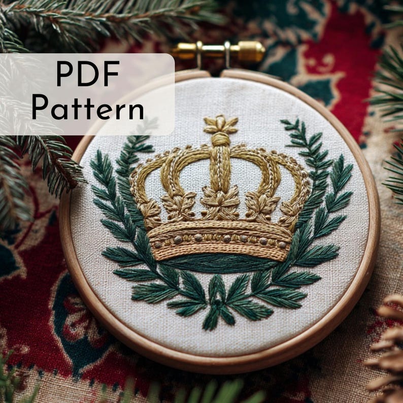 Golden Crown Embroidery Pattern: Royal Luxury, King Queen Decor, Regal ...