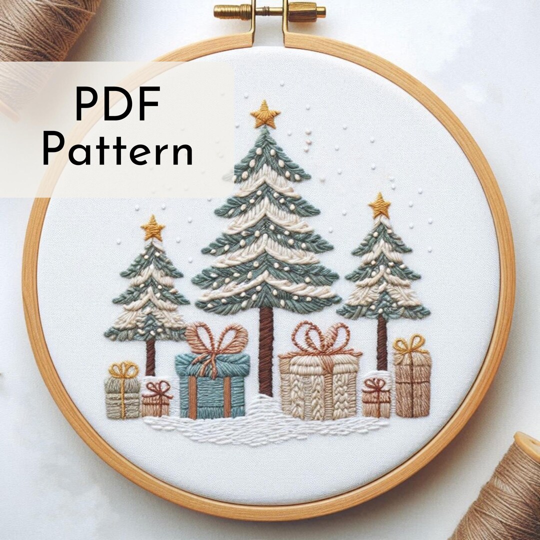 Vintage Christmas Trees Embroidery Pattern: Pastel Holiday Decor ...