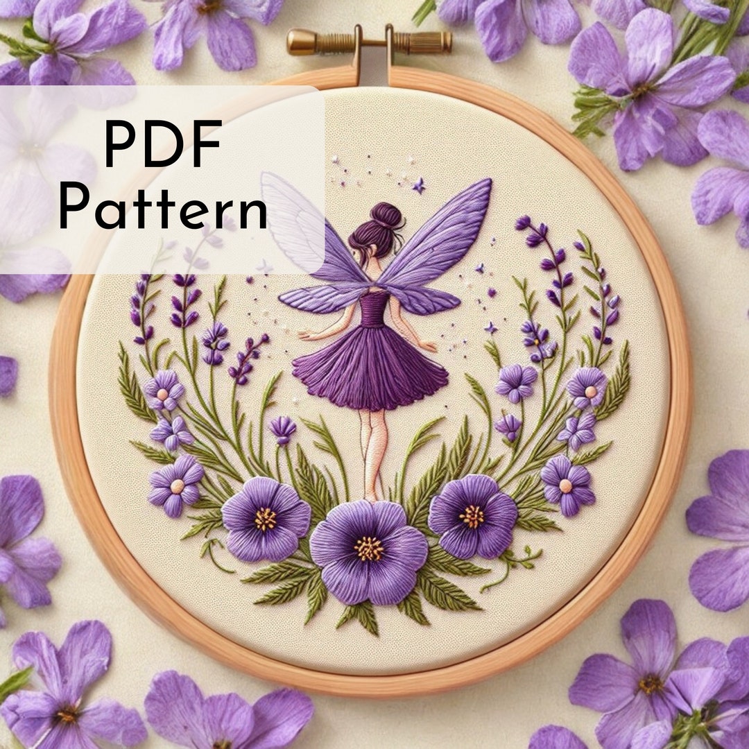 Forest Fairy With Purple Flowers Embroidery Pattern - Magic Hand ...