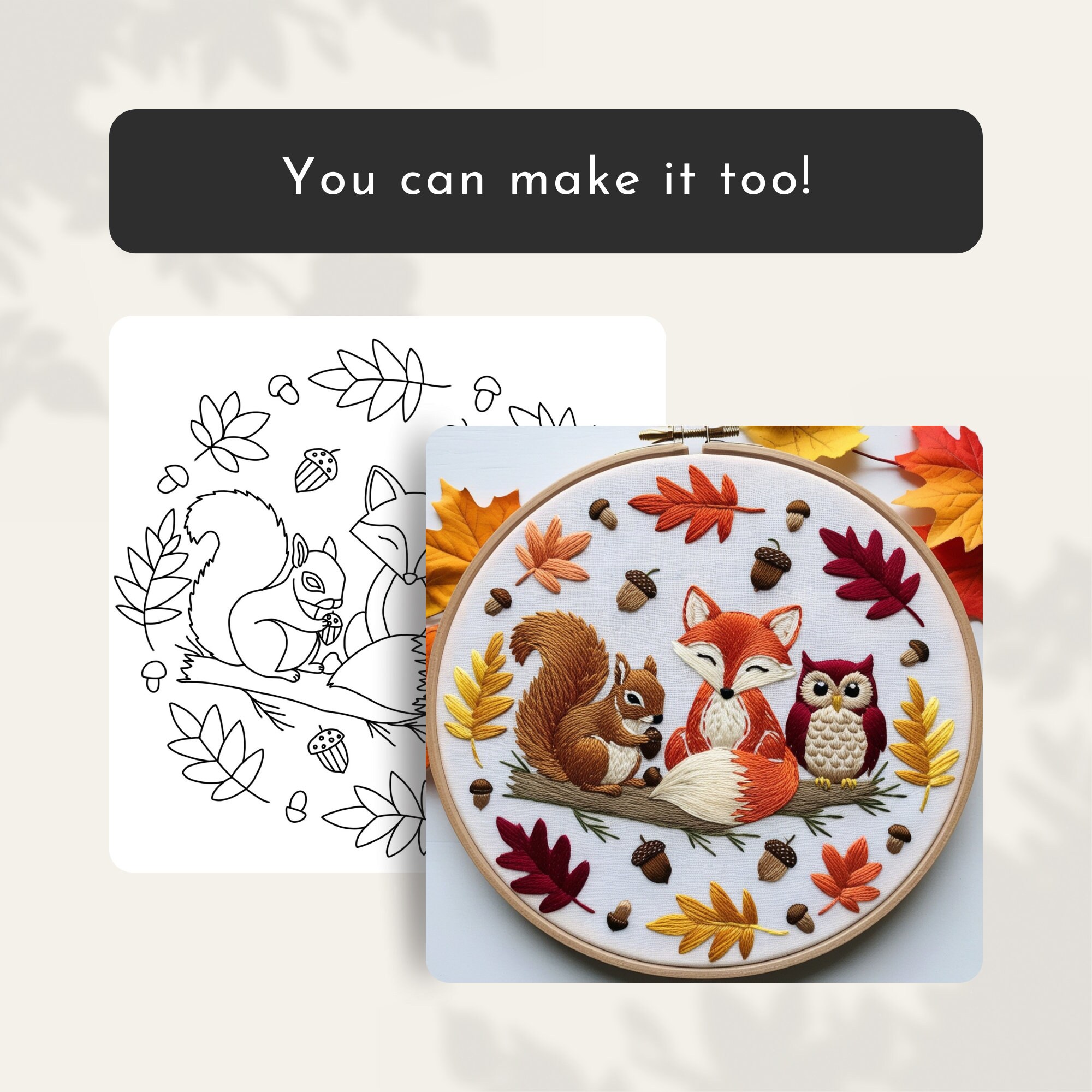 Autumn Friends Embroidery Pattern: Owl, Fox & Squirrel, Whimsical Fall ...