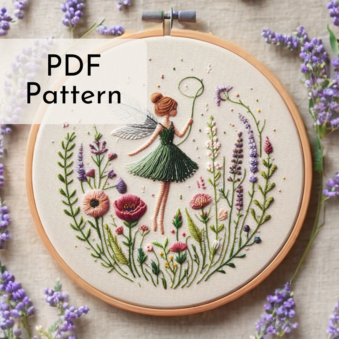 Dancing Fairy Embroidery Pattern: Whimsical Hand Embroidery, Floral ...