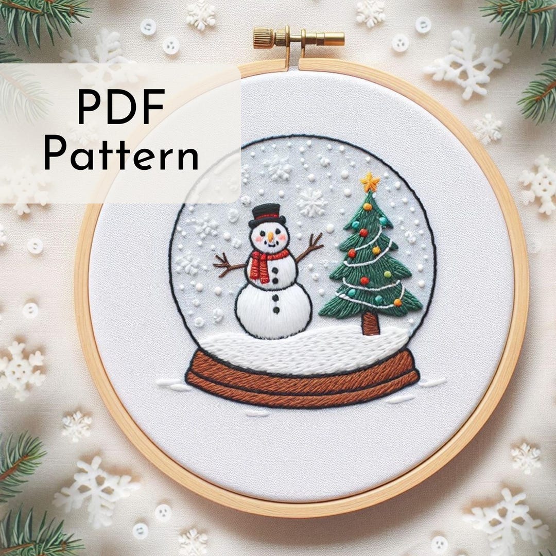 Snow Globe Embroidery Pattern: Christmas Tree, Snowman, Winter Gift ...