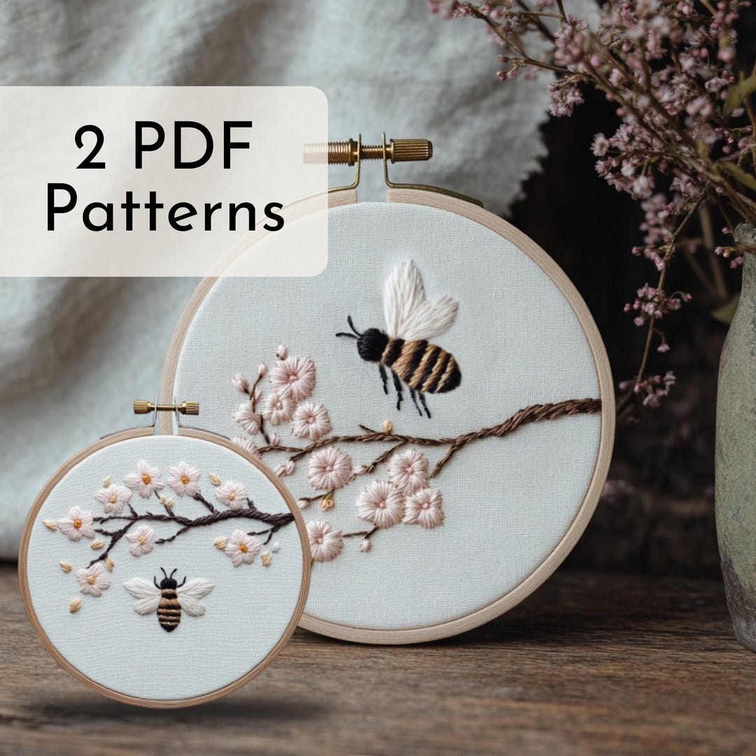 Bee Embroidery Pattern: Sakura Tree, Nature Lover Gift, Floral Blooming ...