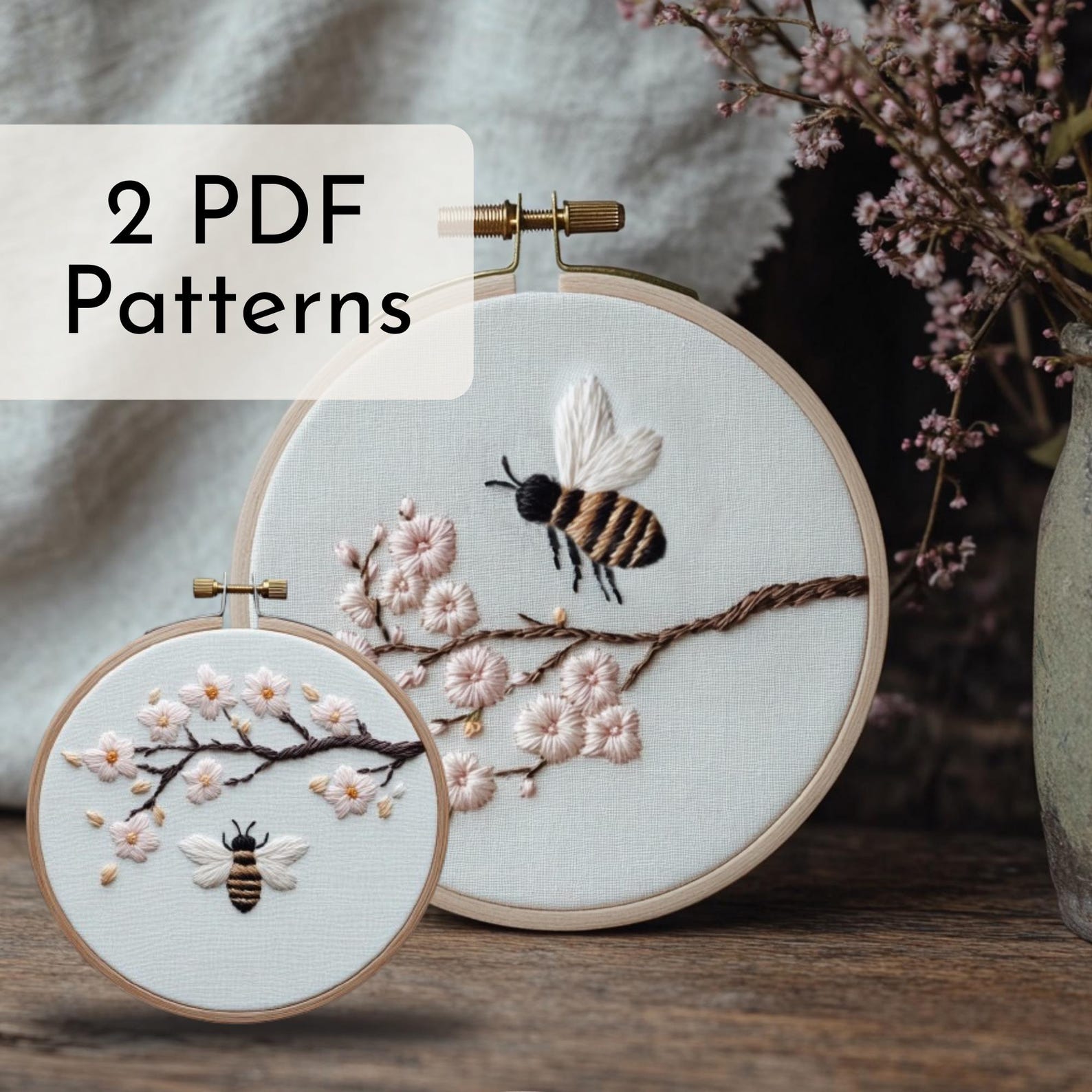 Bee Embroidery Pattern: Sakura Tree, Nature Lover Gift, Floral Blooming ...