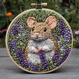 Little Mouse Embroidery Pattern: Lavender Field, Whimsical Floral ...