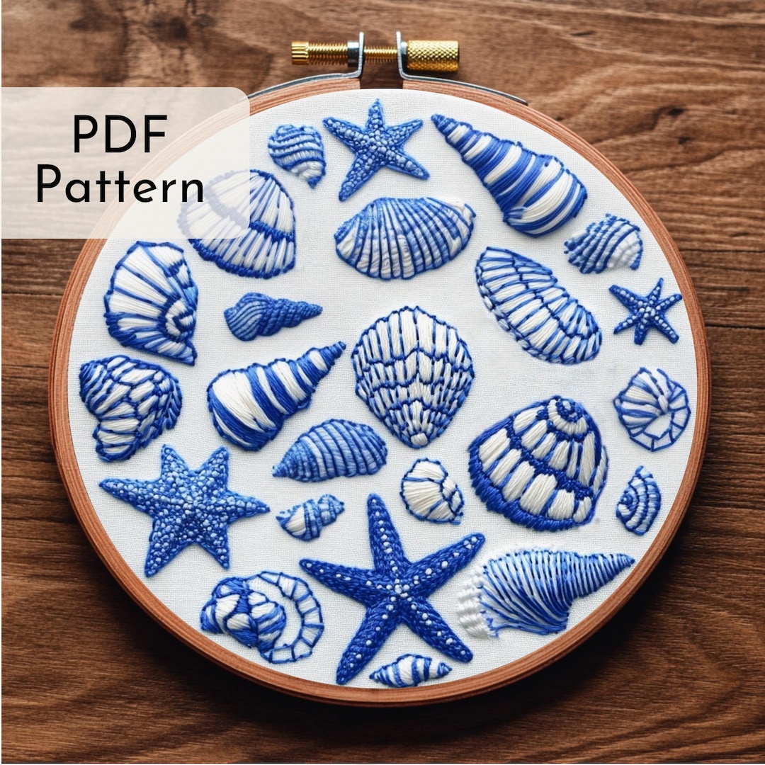 Seashell Embroidery Pattern Coral Starfish Hand Embroidery Water ...