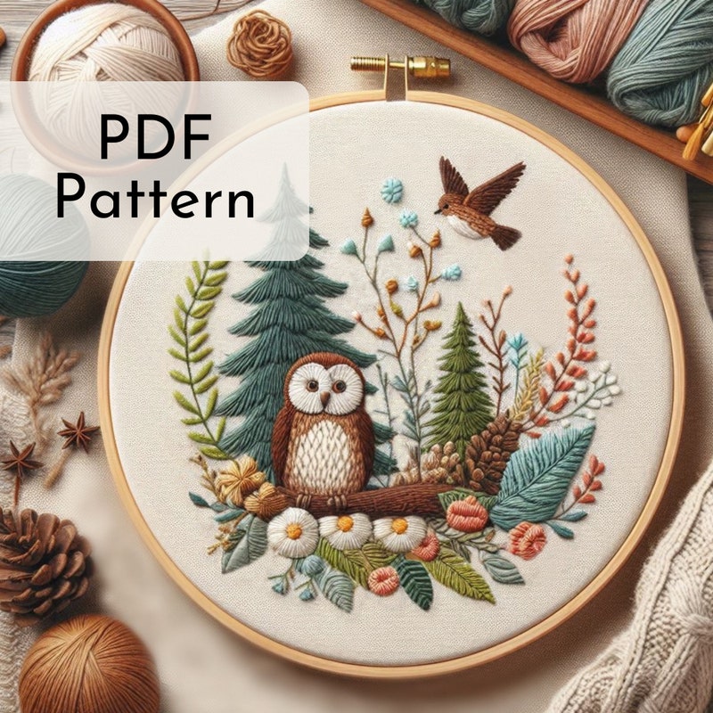 Owl Forest Embroidery - Etsy