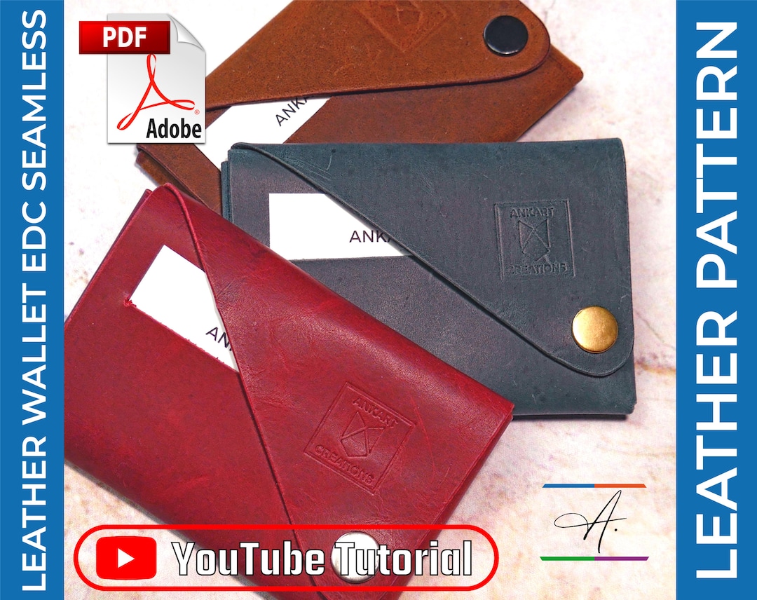 Leather EDC Wallet No-sew | PDF Pattern + Youtube Video DIY Minimalist ...