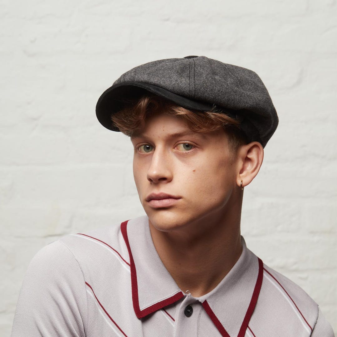 Grey Wool Blend Bakerboy Cap, Leather Peak Newsboy Hat - Etsy