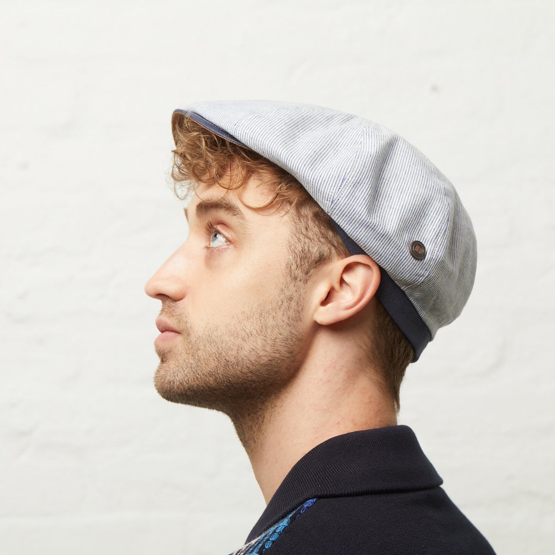 Raggie Blue Linen/cotton Summer Italian Flat Cap for Men - Etsy