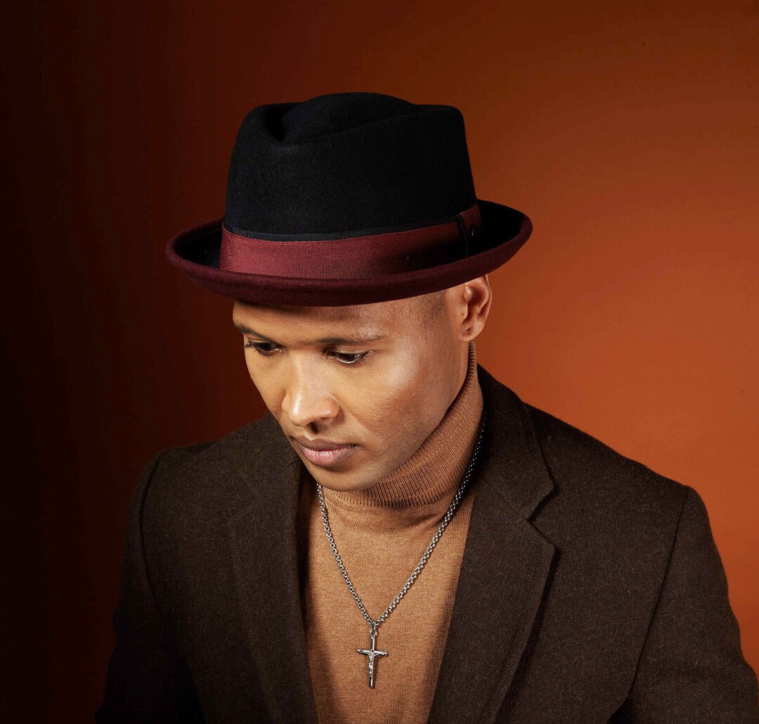 Dasmarca-edward-burgundy-two Tone Hat-felt Porkpie Hat-black Porkpie Hat-hat for Men - Etsy