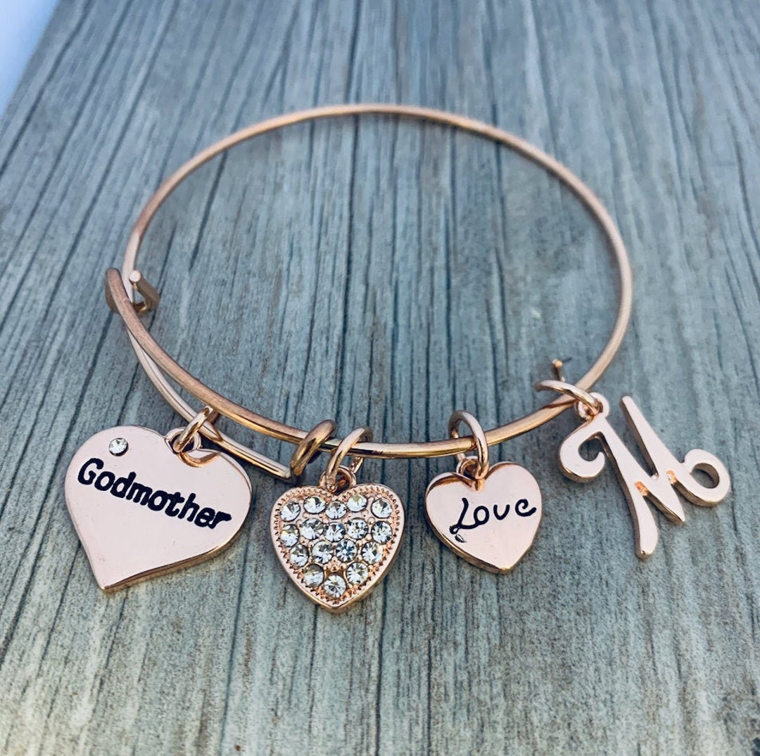 Personalized Godmother Gift, Rose Gold Godmother Charm Bracelet ...