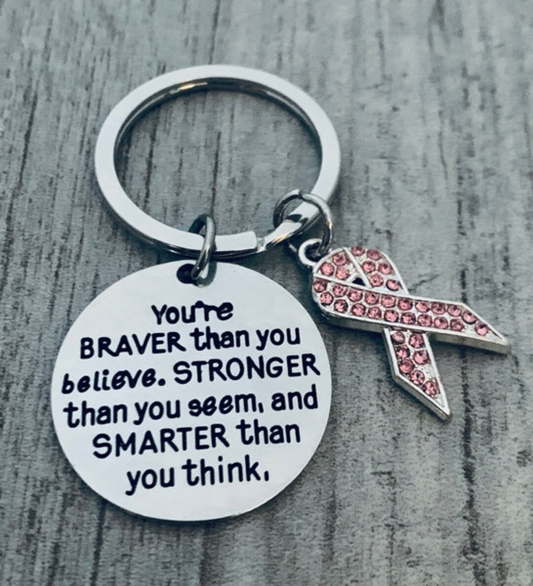 Breast Cancer Keychain-braver Thanyou Believe Key Ring With Pink Ribbon ...