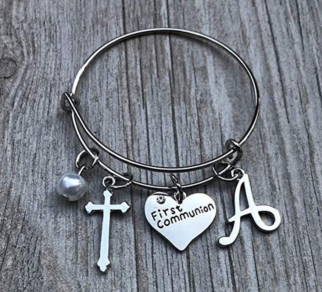 Girls Personalized First Communion Bracelet W/ Initial Letter, 1st ...