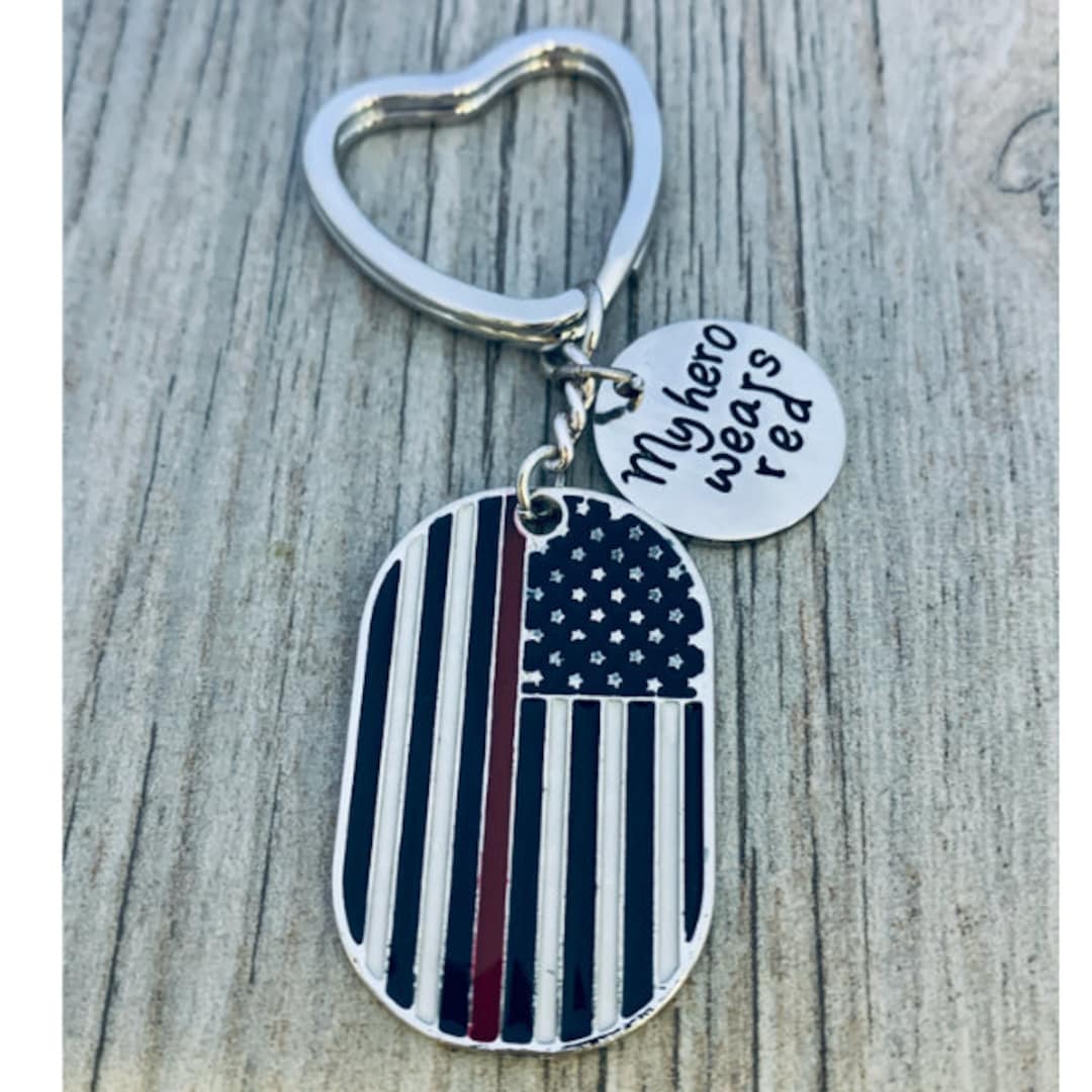 Firefighter Keychain, My Hero Wears Red, Thin Red Line American Flag ...