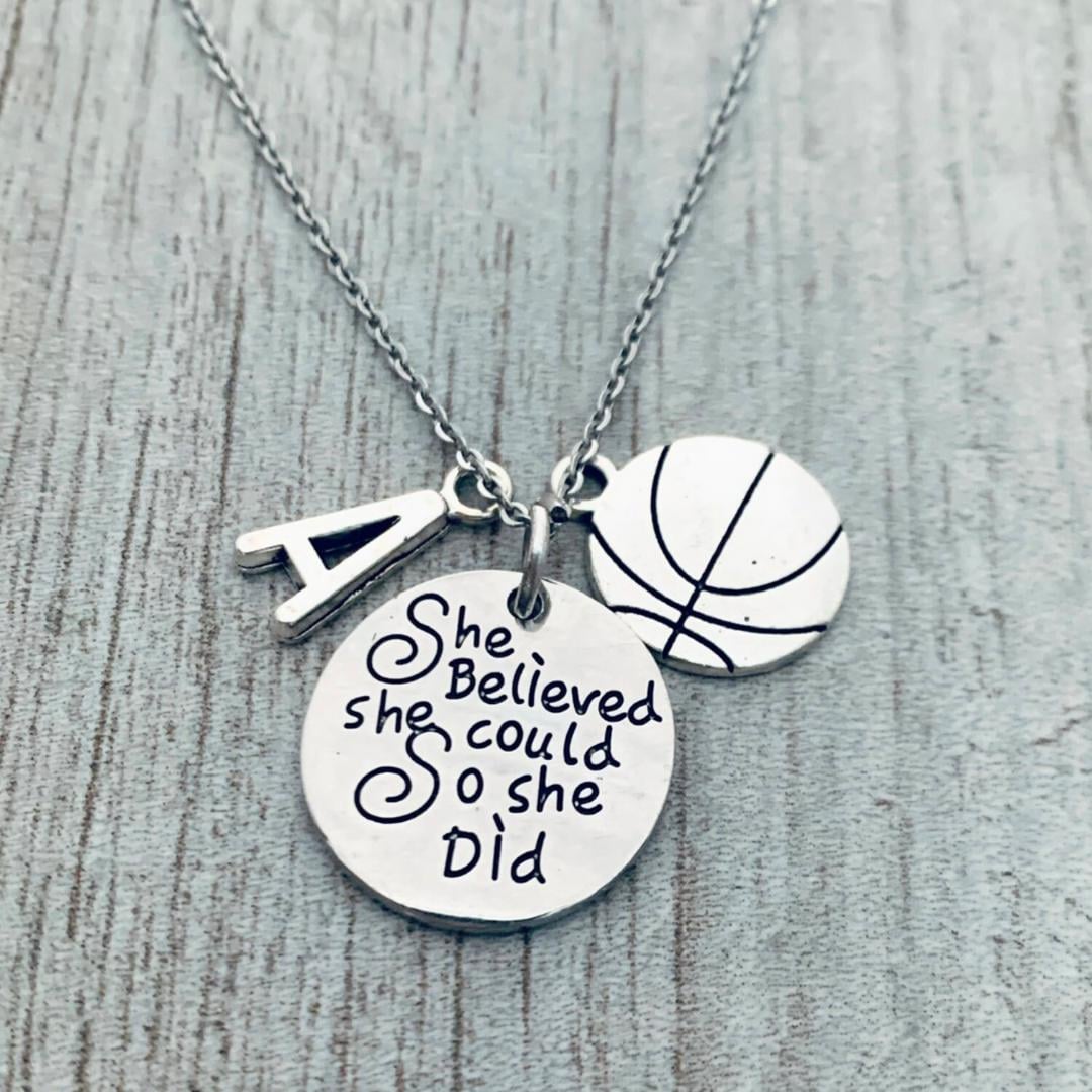 Personalized Basketball With Initial Letter Charm Necklace, Girls ...