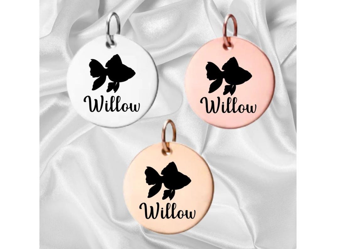 Goldfish Charm, Goldfish Gift, Custom Engraved Round Charm, Memorial ...