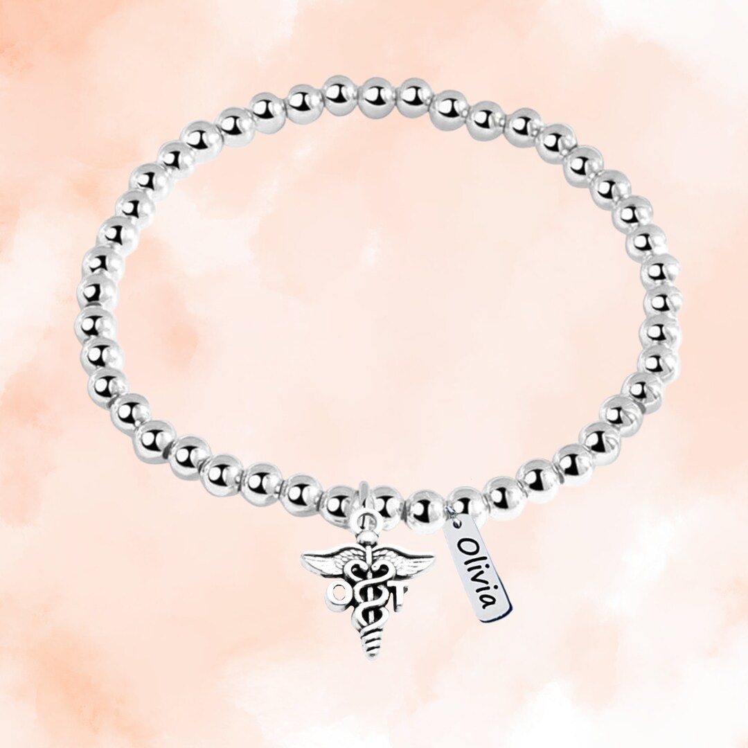 Personalized Occupational Therapist Beaded Bracelet With Engraving Tag ...
