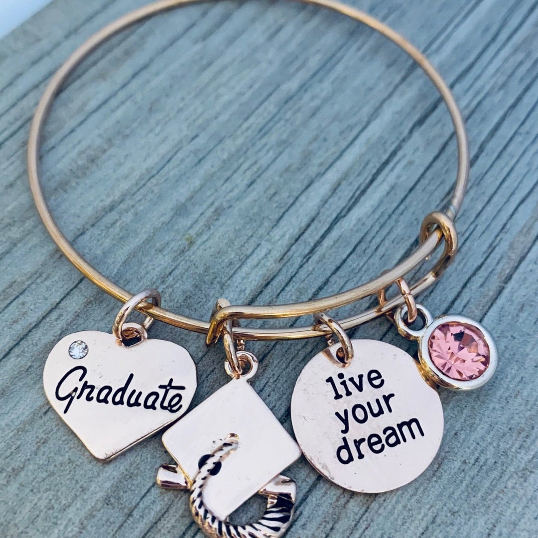 Personalized Graduation Bracelet, Rose Gold Birthstone Graduation Gift ...